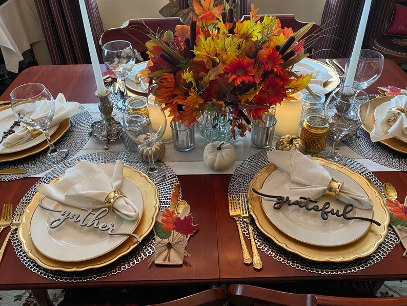Thanksgiving Table Place Setting Wood Laser Cut Words | Etsy
