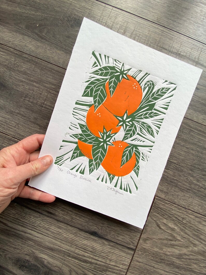 Limited Edition Handmade Linocut Print.orange Blossom. | Etsy UK