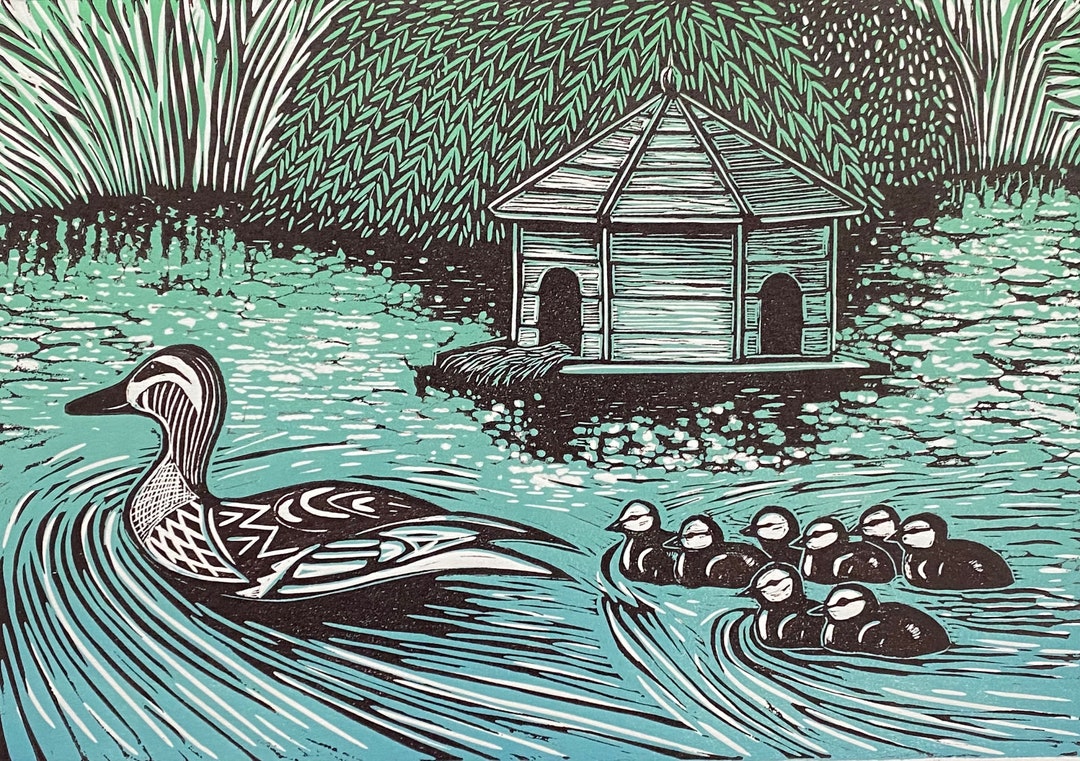 The Duck Pond. Limited Edition Handmade Linocut. - Etsy