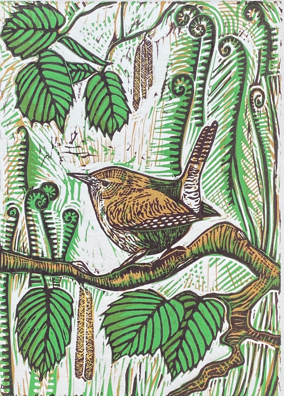Limited Edition Handmade Linocut. Wren in Spring. - Etsy