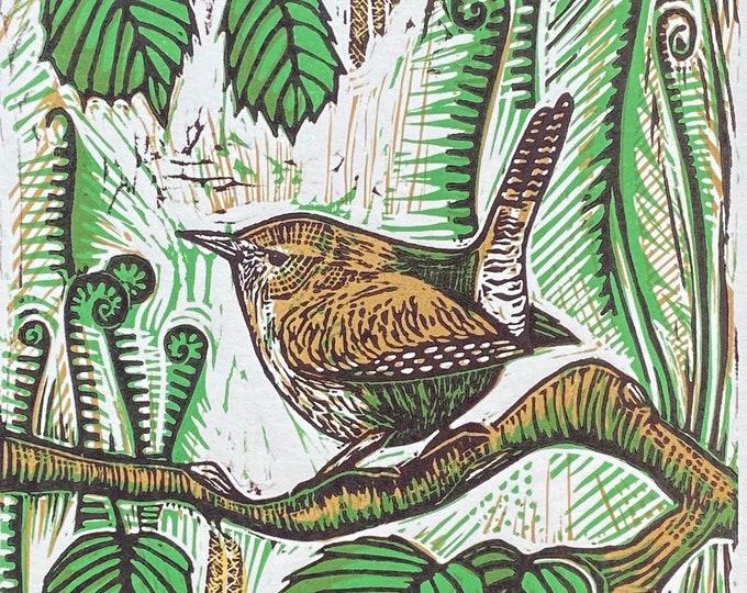 Limited Edition Handmade Linocut. Wren in Spring. - Etsy