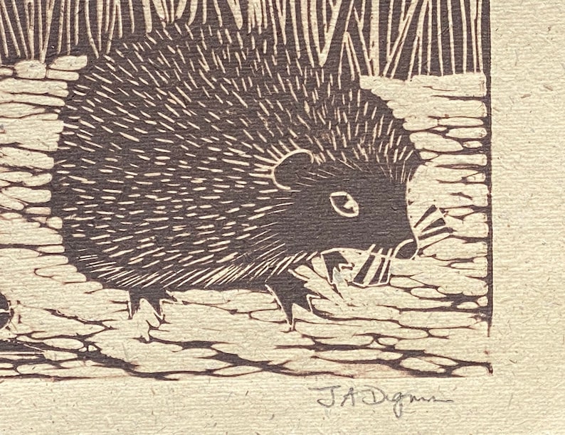 Limited Edition Handmade Linocut Print. Hedgehog and Snail | Etsy