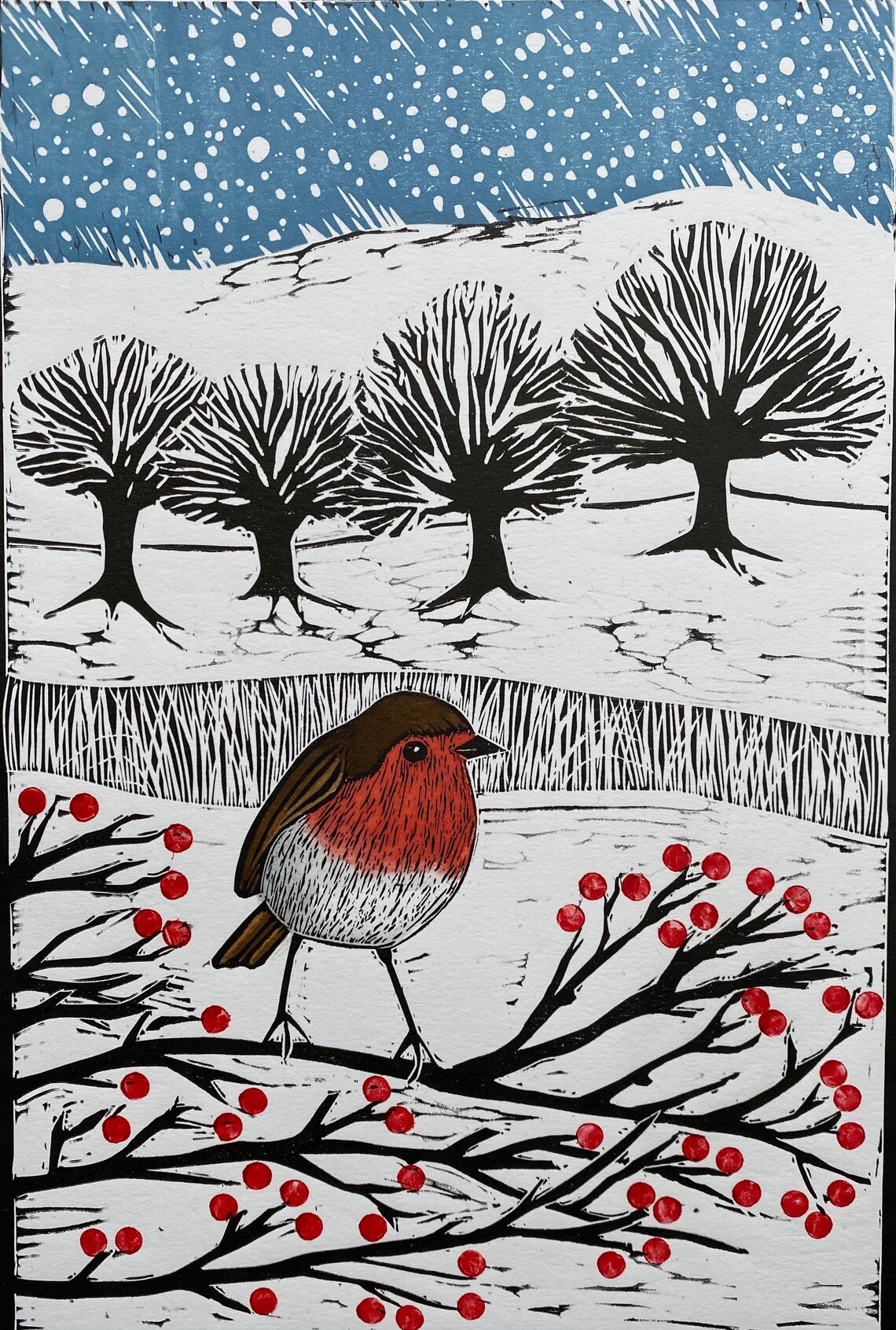 Limited Edition Handmade Linocut Print. Robin in a Winter - Etsy