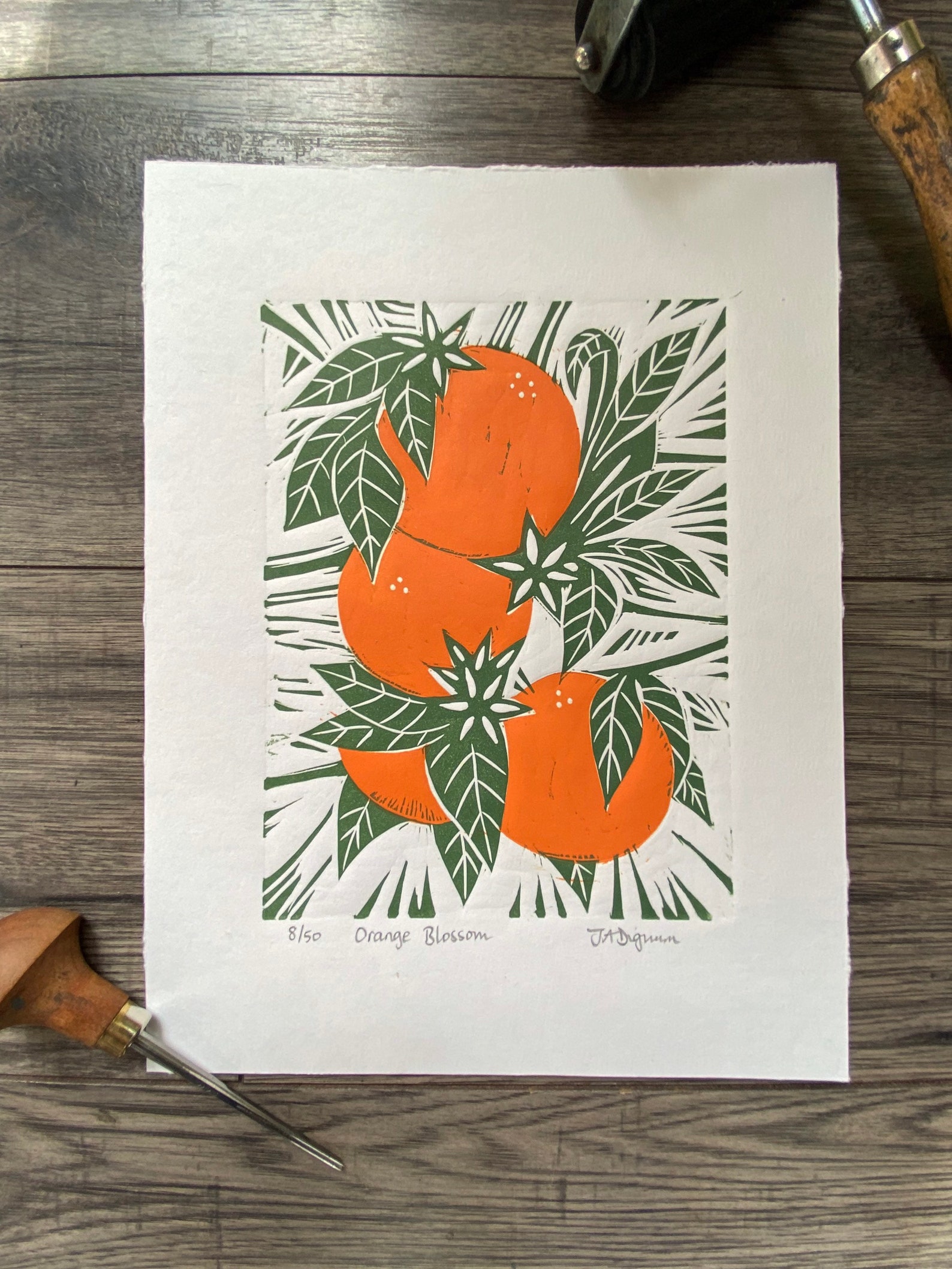 Limited Edition Handmade Linocut Print.orange Blossom. - Etsy UK