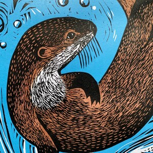 Limited Edition Handmade Linocut. Hunting Otter. - Etsy