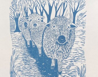 Sheep Linocut - Etsy