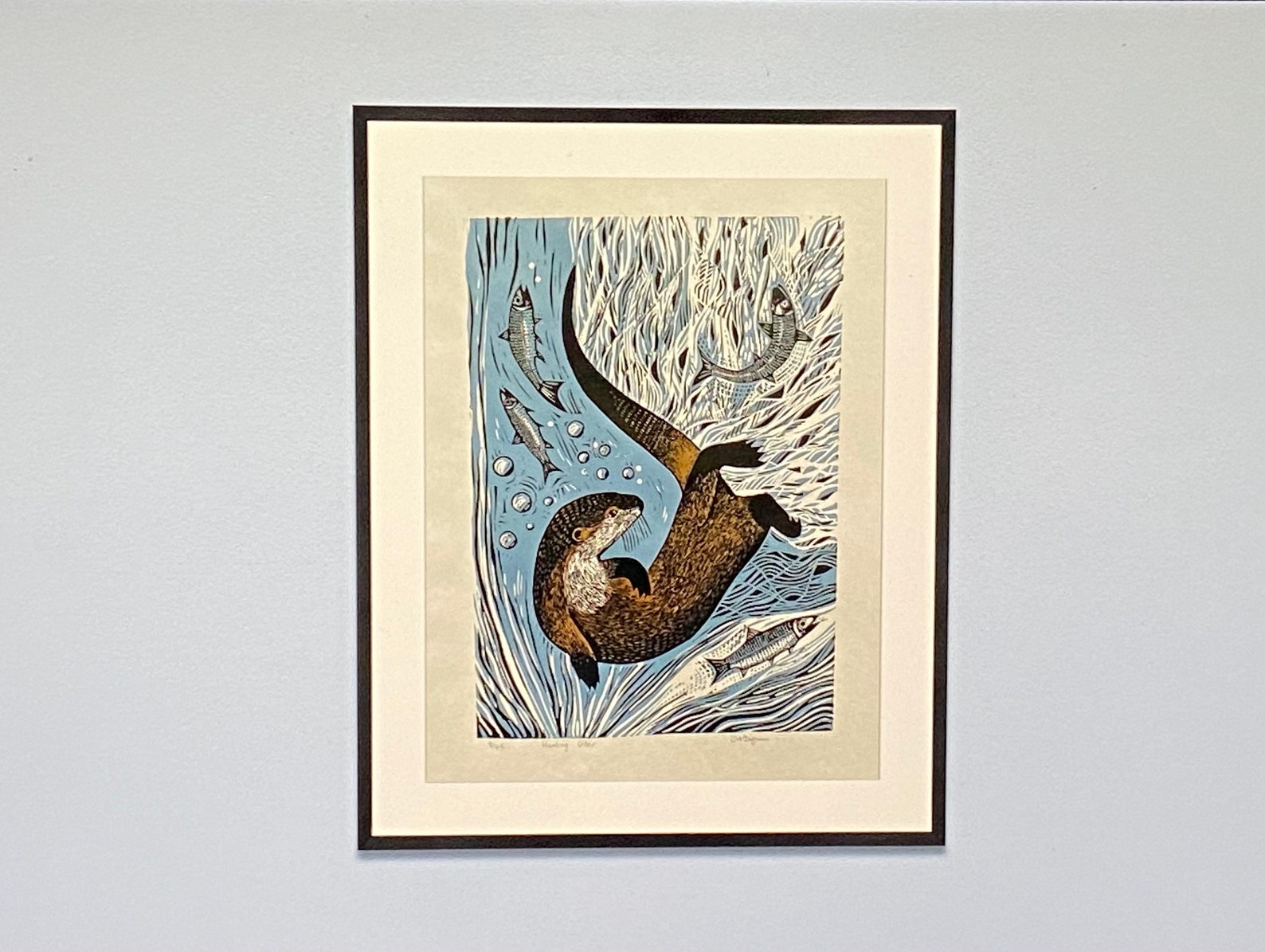 Limited Edition Handmade Linocut. Hunting Otter. - Etsy
