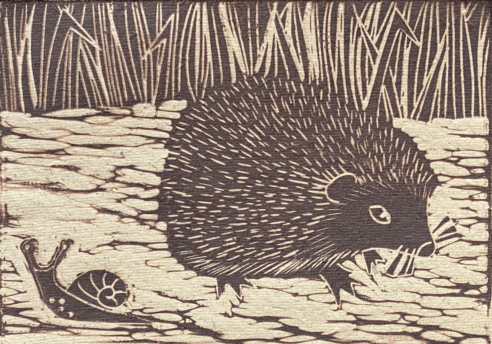 Limited Edition Handmade Linocut Print. Hedgehog and Snail | Etsy