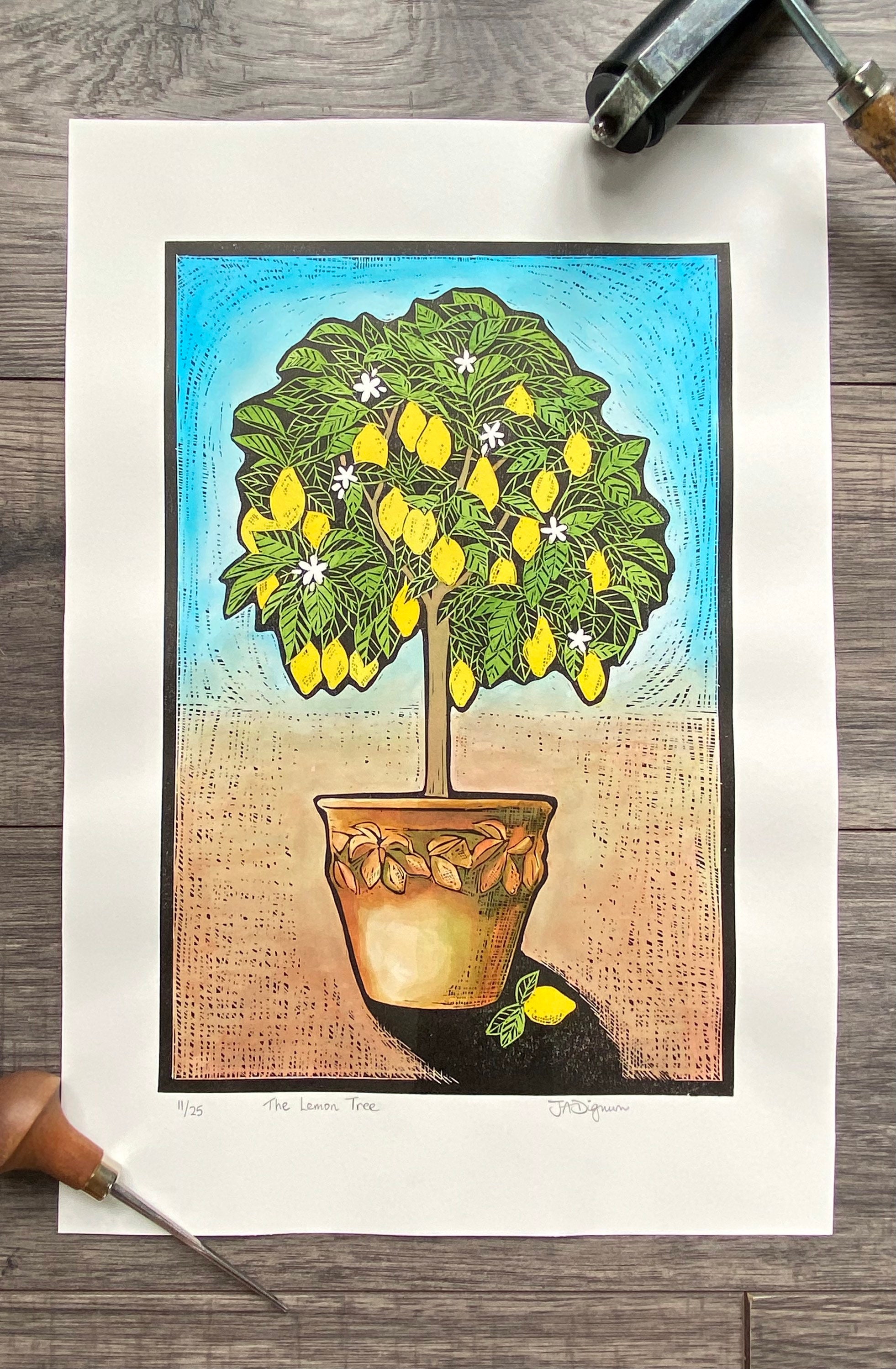 Limited Edition Handmade Linocut Print. the Lemon Tree. - Etsy