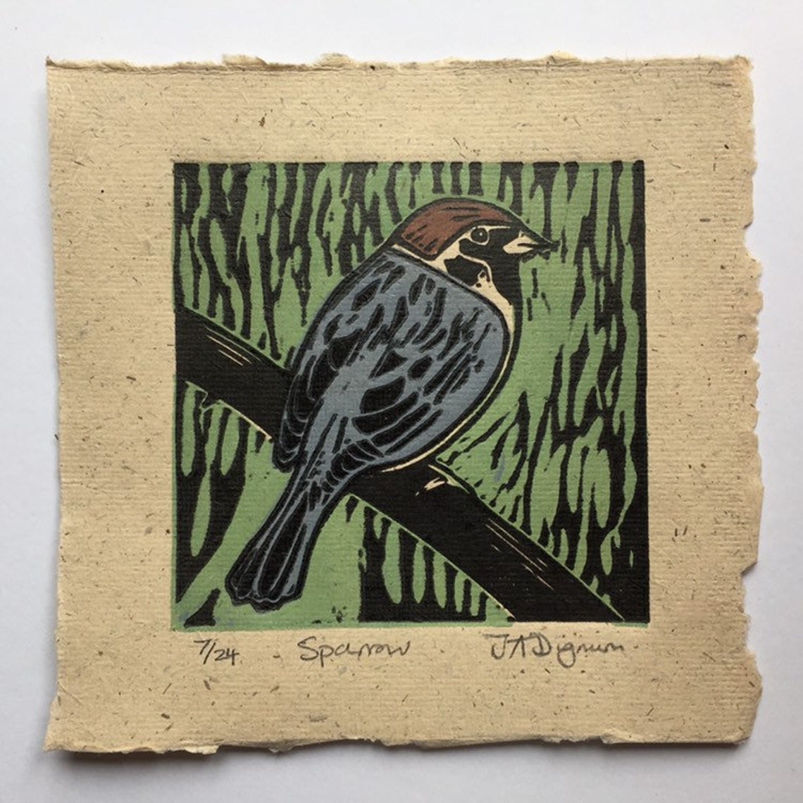 Limited edition handmade Linocut print. Sparrow . | Etsy