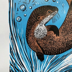 Limited Edition Handmade Linocut. Hunting Otter. - Etsy