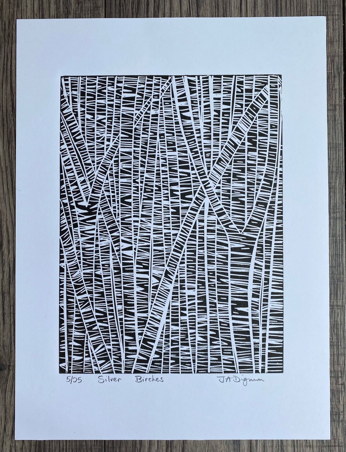 Limited edition handmade Linocut print. Silver Birches. | Etsy