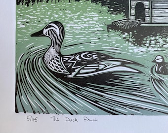 Art & Collectibles Limited edition handmade Linocut. The Duck Pond ...