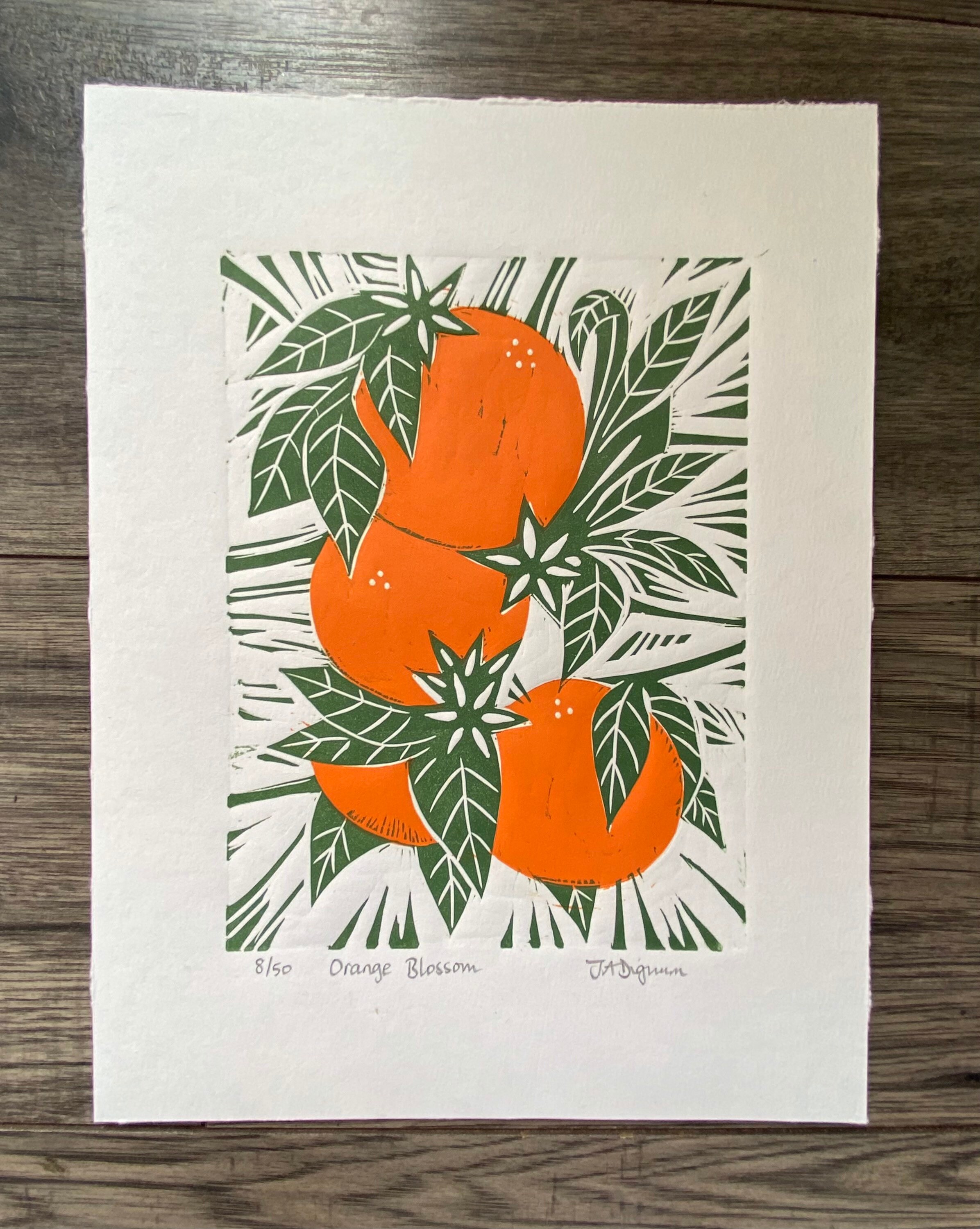 Limited Edition Handmade Linocut Print.orange Blossom. - Etsy UK