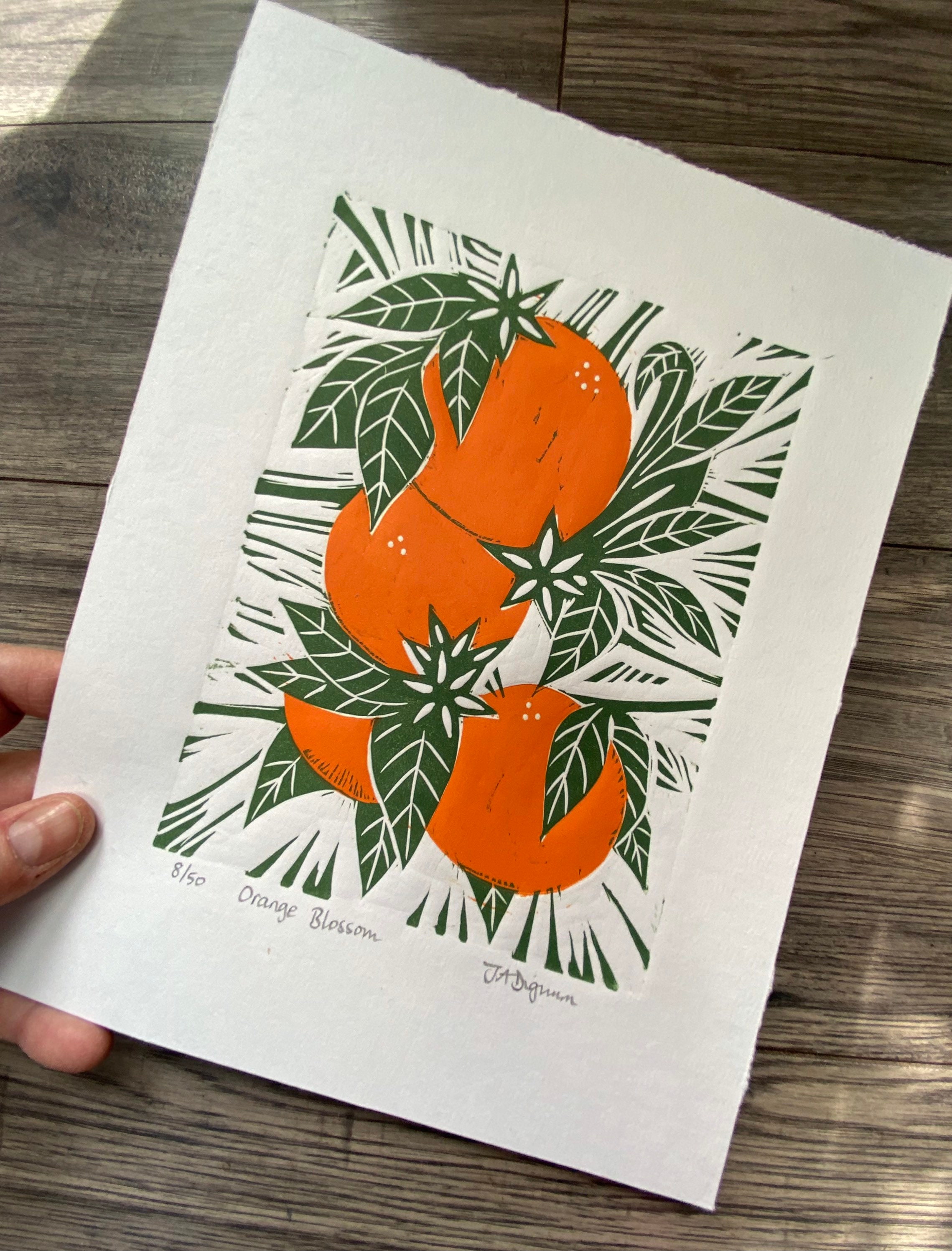 Limited Edition Handmade Linocut Print.orange Blossom. - Etsy