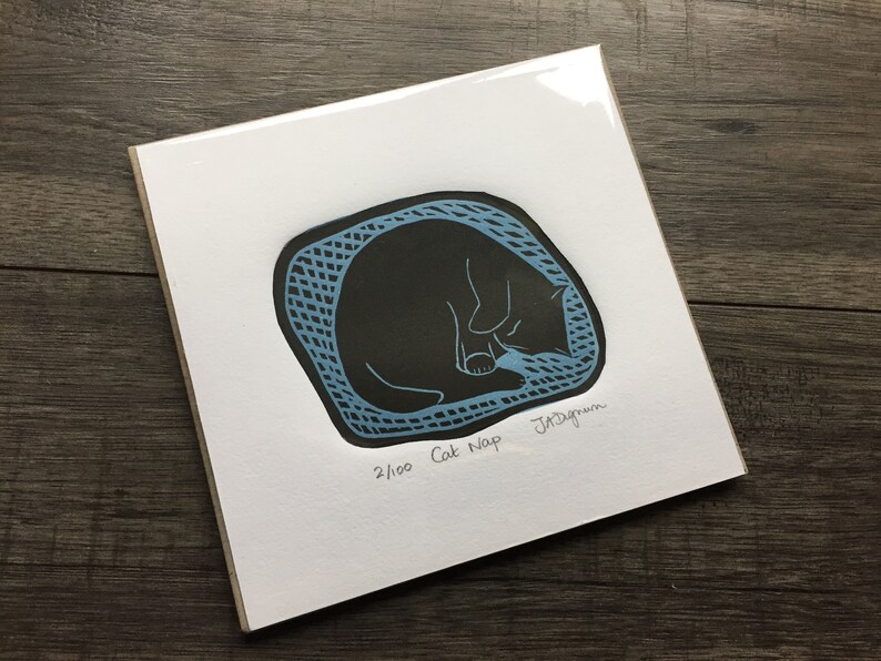 Cat Nap. Original Limited Edition Mini Linocut. | Etsy