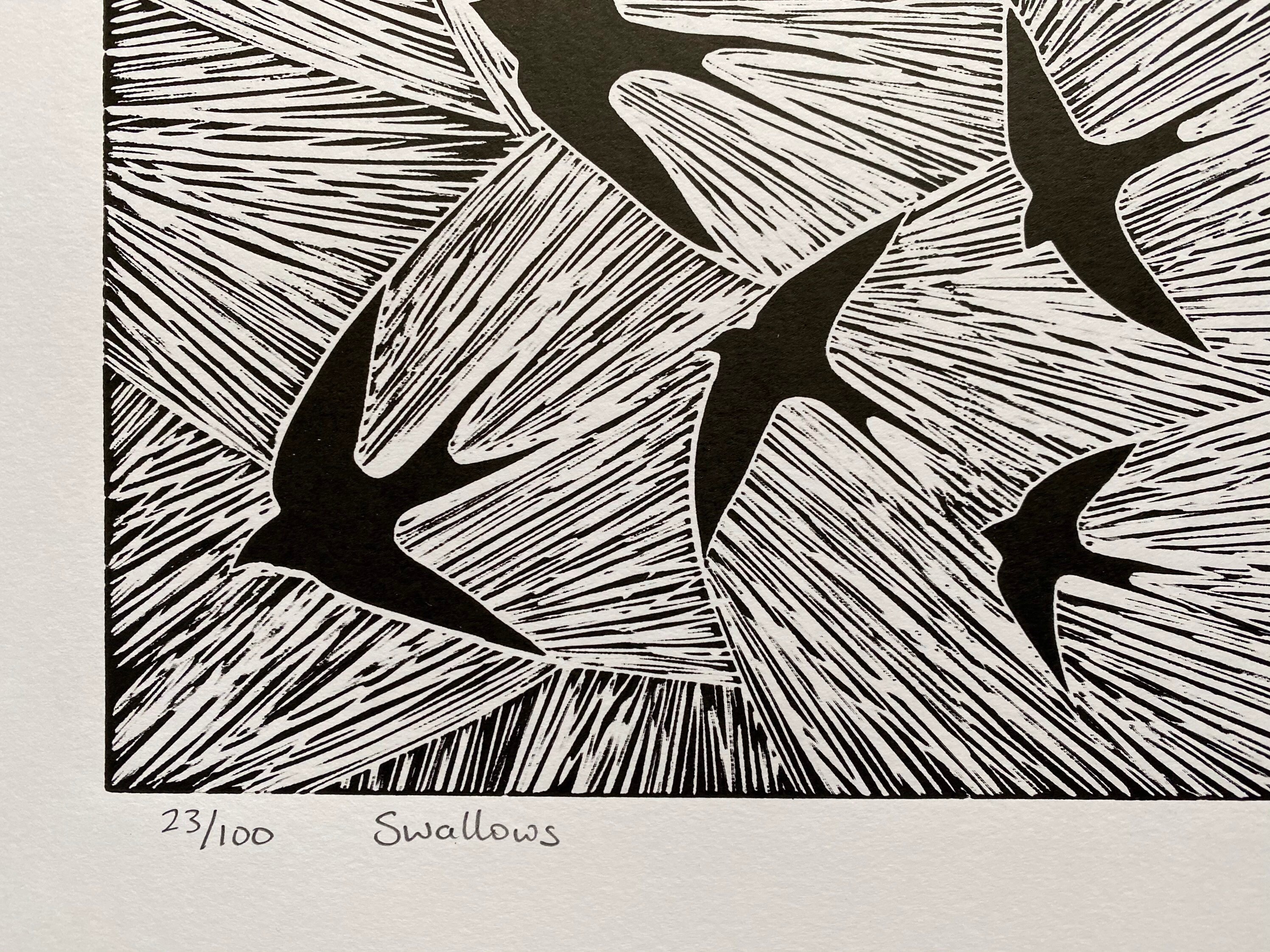 Limited edition handmade Linocut print. Swallows | Etsy
