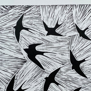 Limited Edition Handmade Linocut Print. Swallows - Etsy