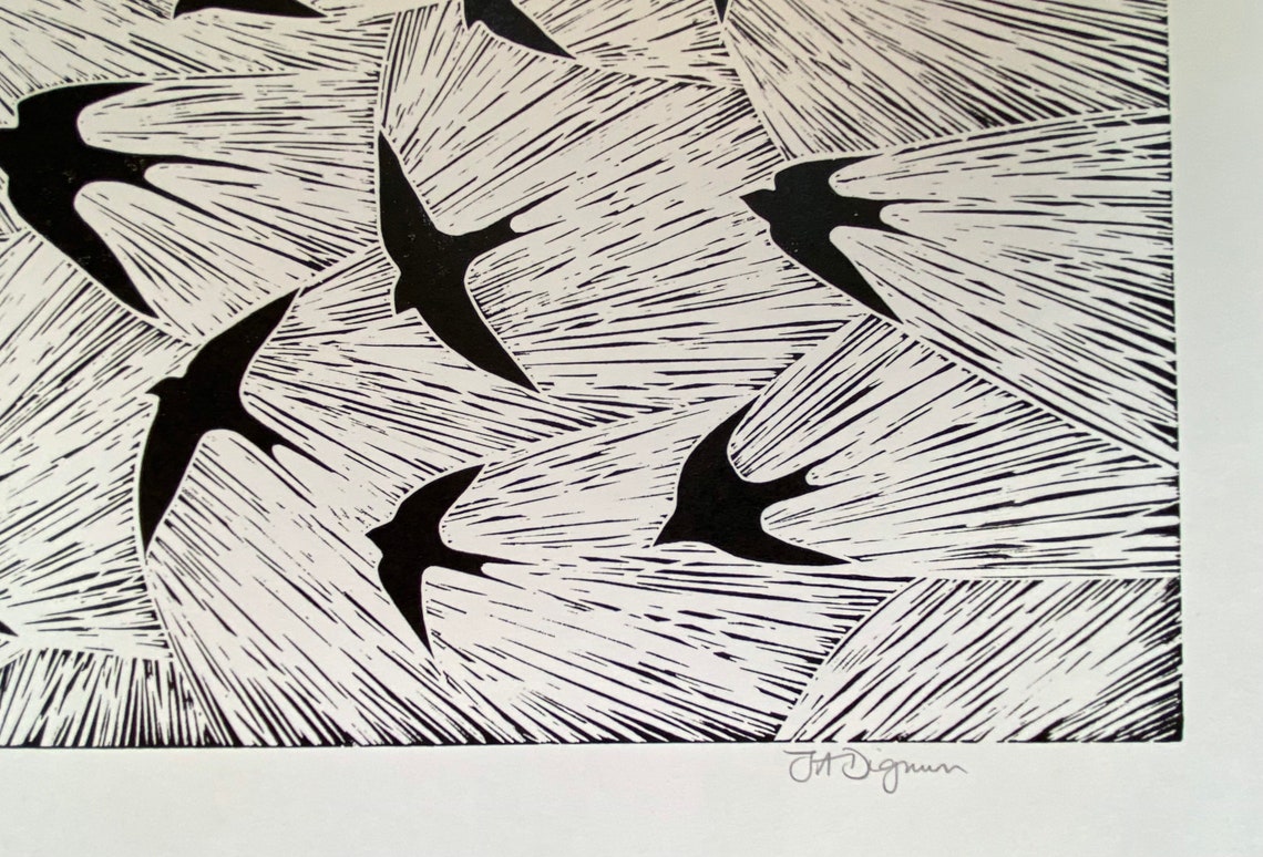 Limited Edition Handmade Linocut Print. Swallows - Etsy