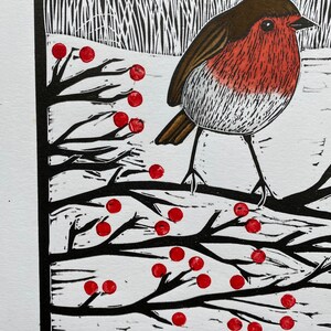 Limited Edition Handmade Linocut Print. Robin in a Winter - Etsy