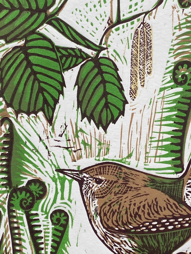 Limited Edition Handmade Linocut. Wren in Spring. - Etsy