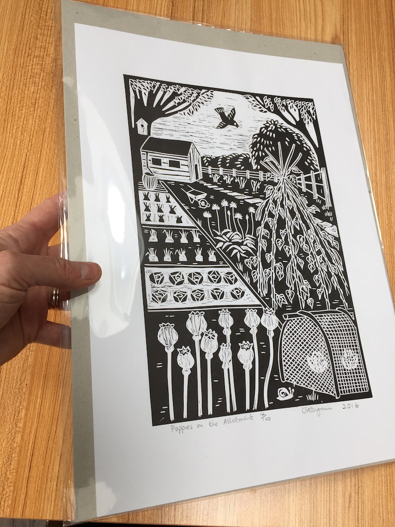 Limited edition handmade Linocut print. Poppies on the | Etsy