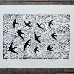 Limited Edition Handmade Linocut Print. Swallows - Etsy