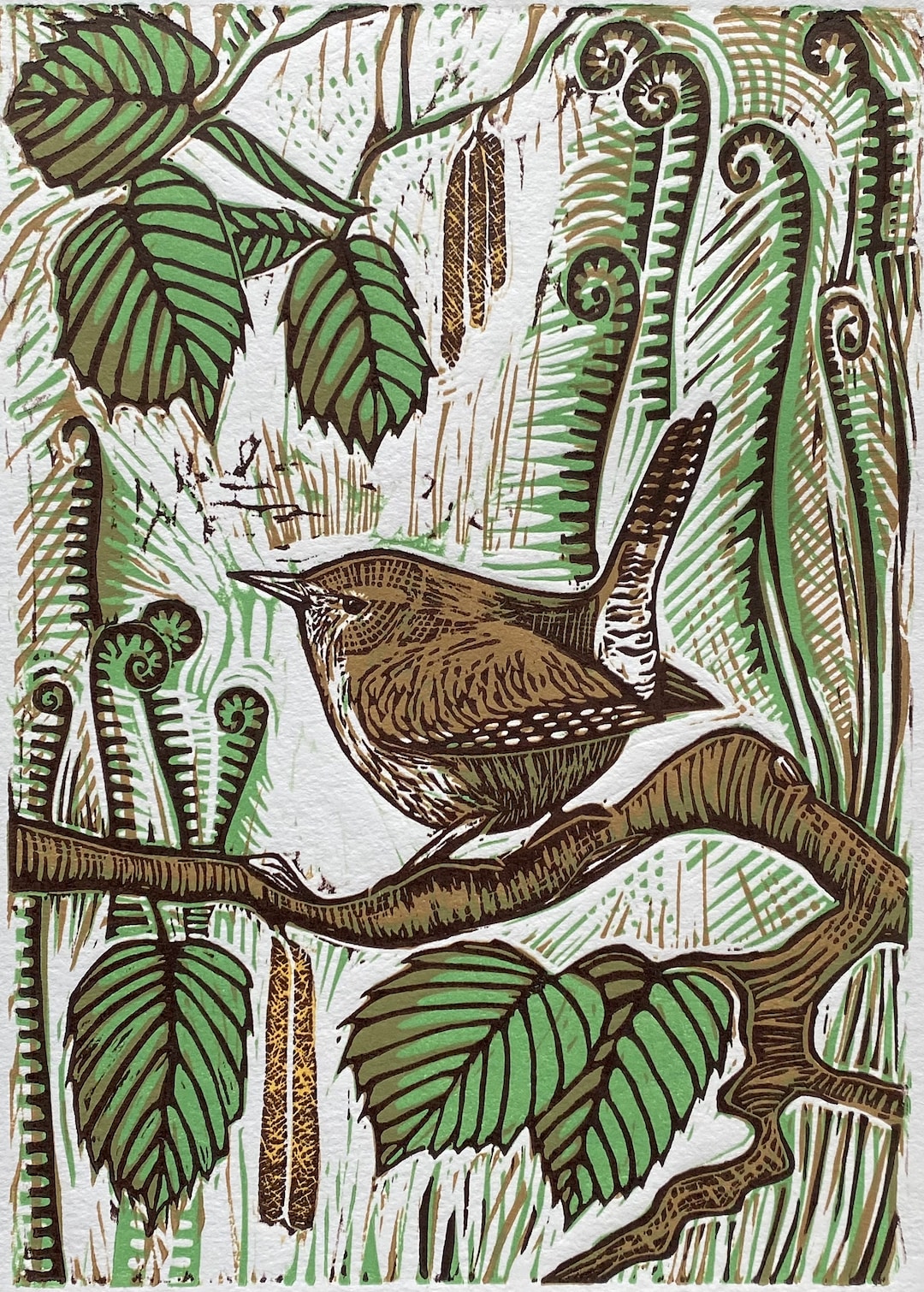 Limited Edition Handmade Linocut. Wren in Spring. - Etsy