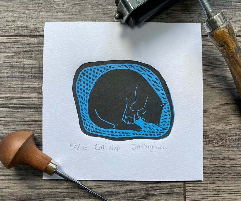 Cat Nap. Original Limited Edition Mini Linocut. - Etsy