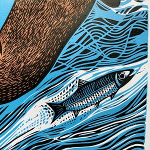 Limited Edition Handmade Linocut. Hunting Otter. - Etsy
