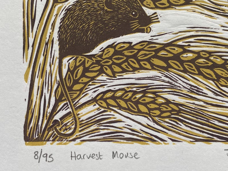 Limited Edition, Handmade Linocut Print. Harvest Mouse. - Etsy