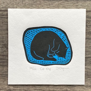 Cat Nap. Original Limited Edition Mini Linocut. - Etsy