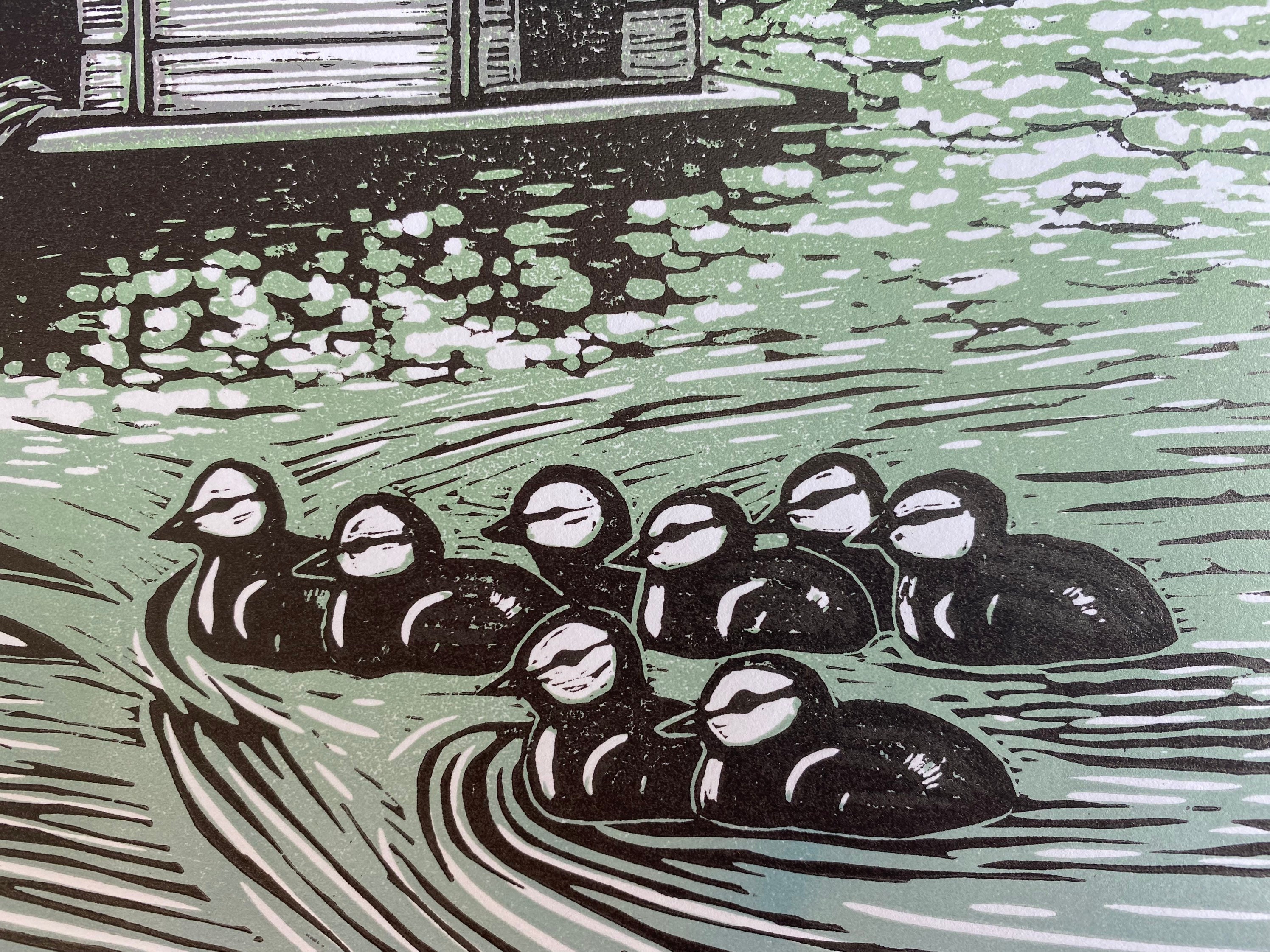 The Duck Pond. Limited edition handmade Linocut. | Etsy