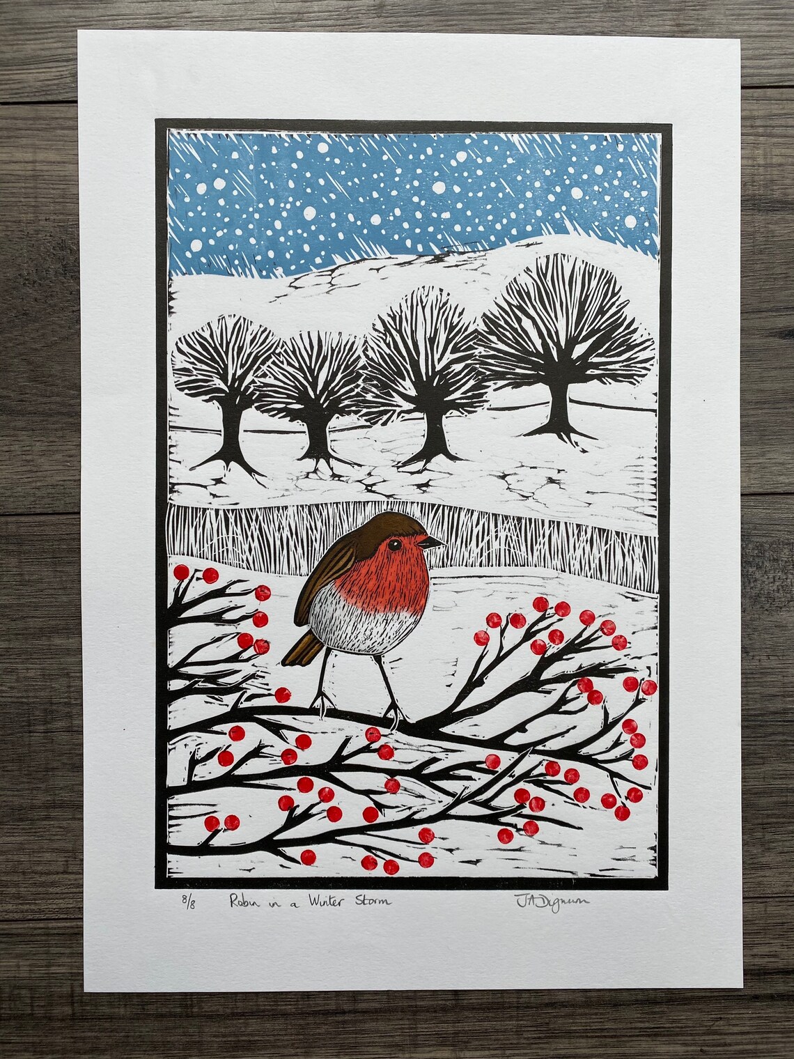 Limited Edition Handmade Linocut Print. Robin in a Winter - Etsy