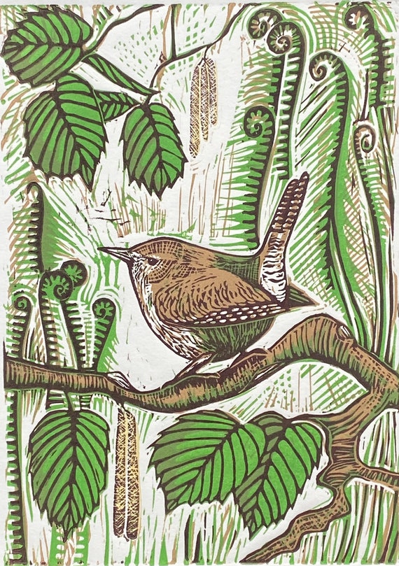 Limited Edition Handmade Linocut. Wren in Spring. - Etsy
