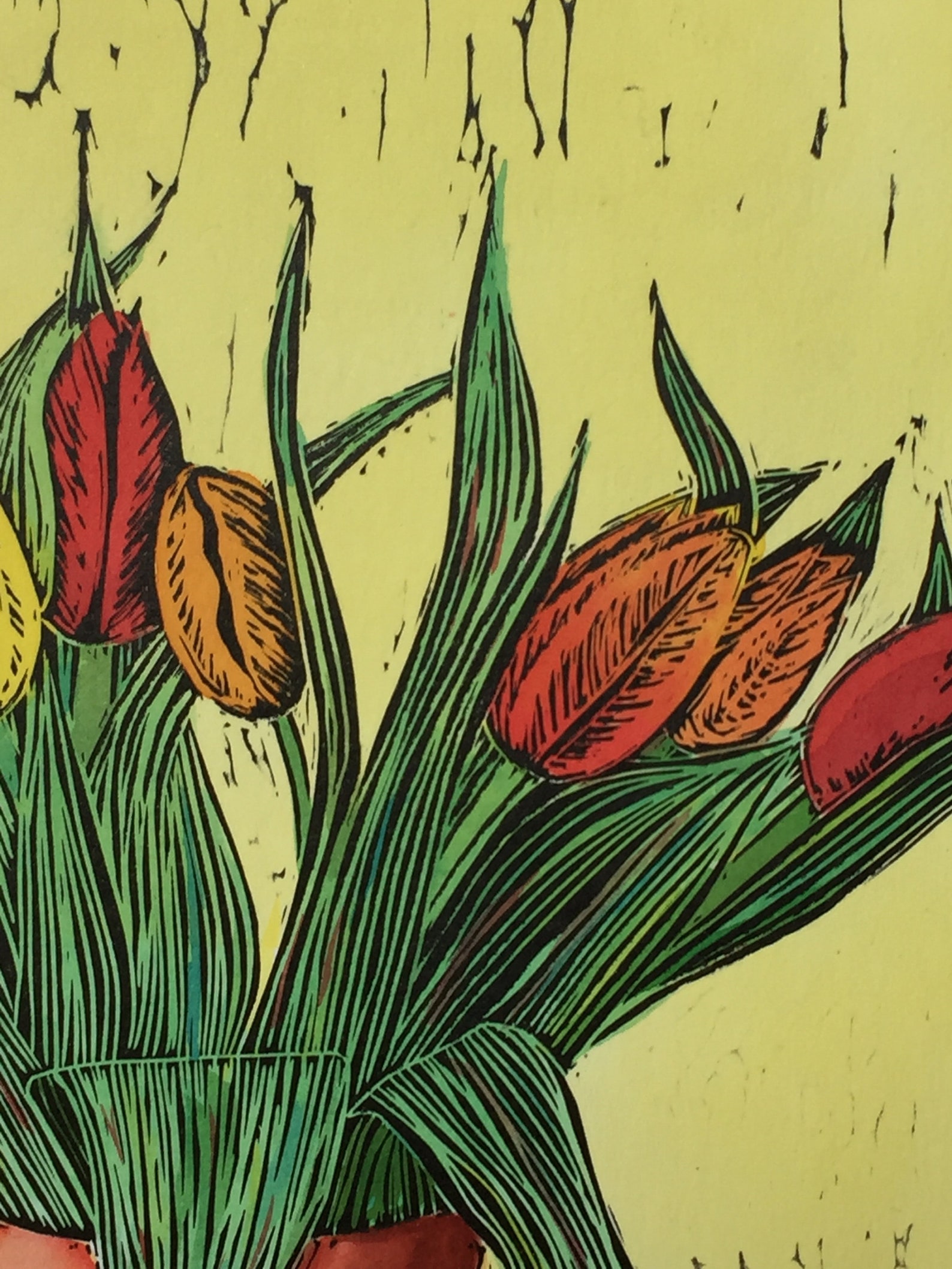 Limited Edition Handmade Linocut Print. Tulips in an Orange | Etsy