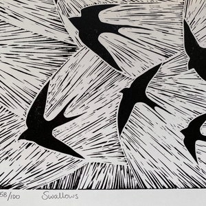 Limited Edition Handmade Linocut Print. Swallows - Etsy
