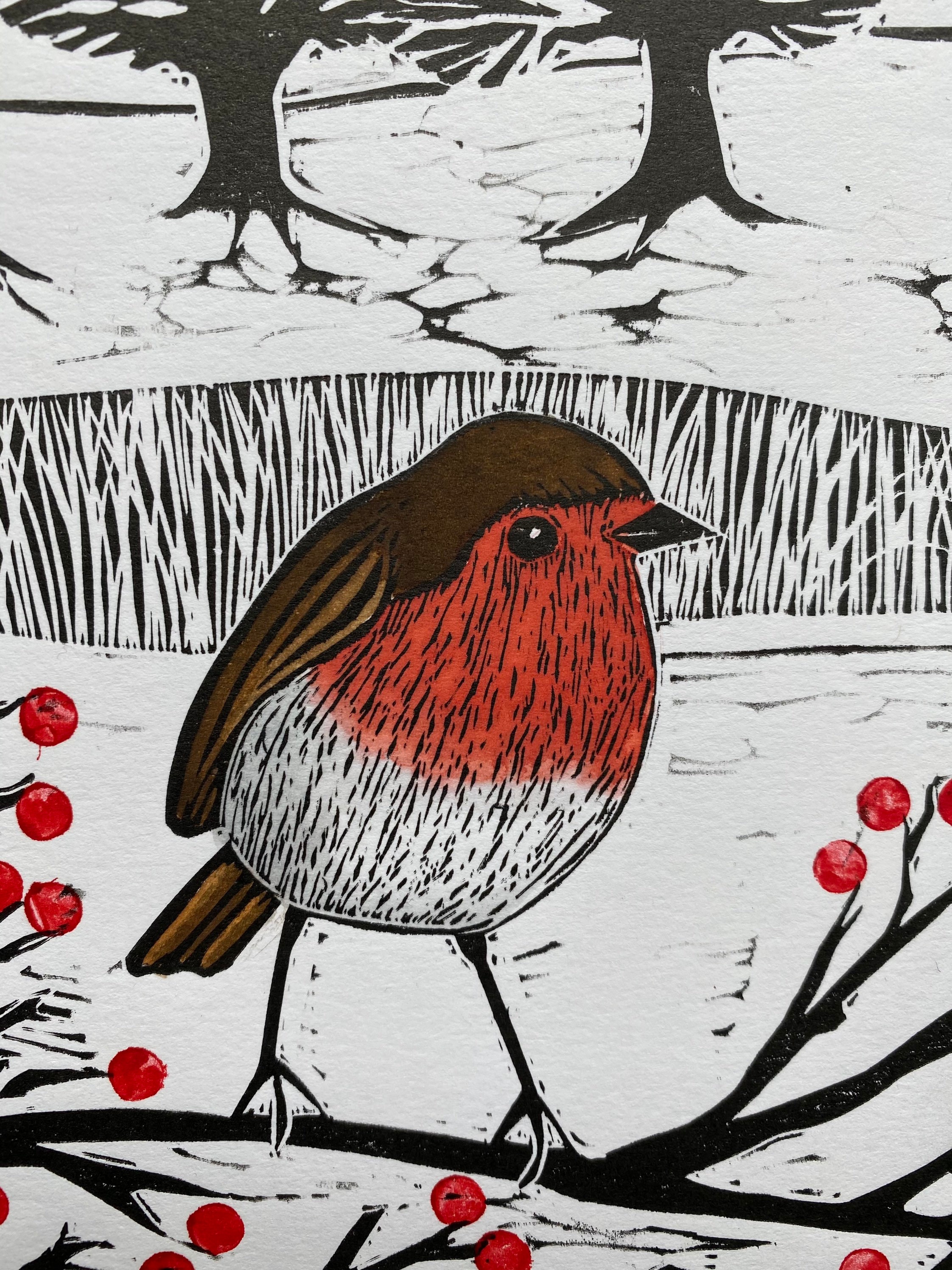 Limited Edition Handmade Linocut Print. Robin in a Winter - Etsy