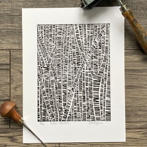 Limited Edition, Handmade Linocut Print. Silver Birches. - Etsy