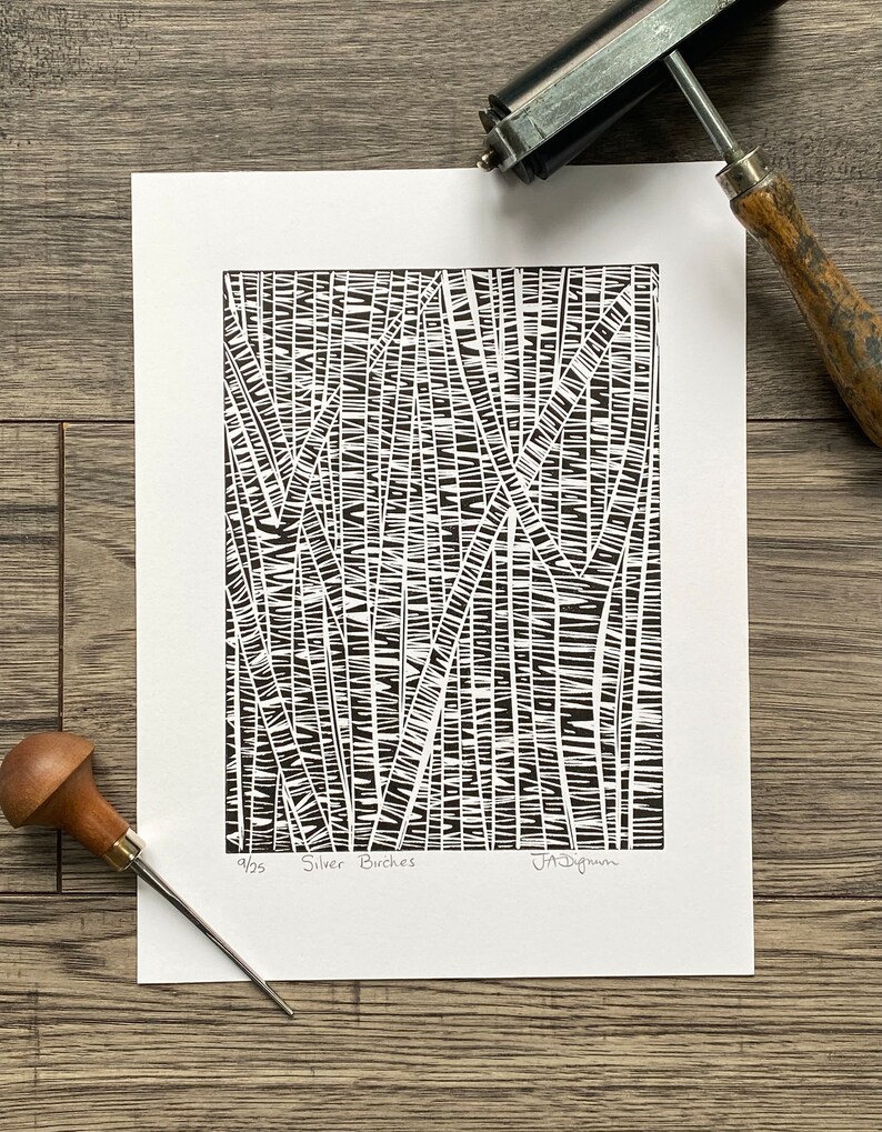 Limited Edition, Handmade Linocut Print. Silver Birches. - Etsy