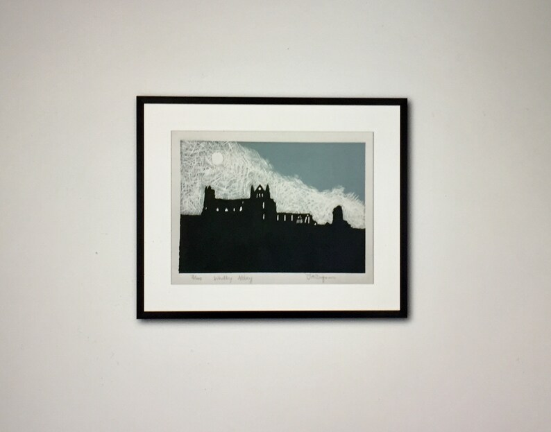 Limited edition handmade Linocut print. Whitby Abbey | Etsy