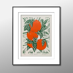 Limited Edition Handmade Linocut Print.orange Blossom. - Etsy