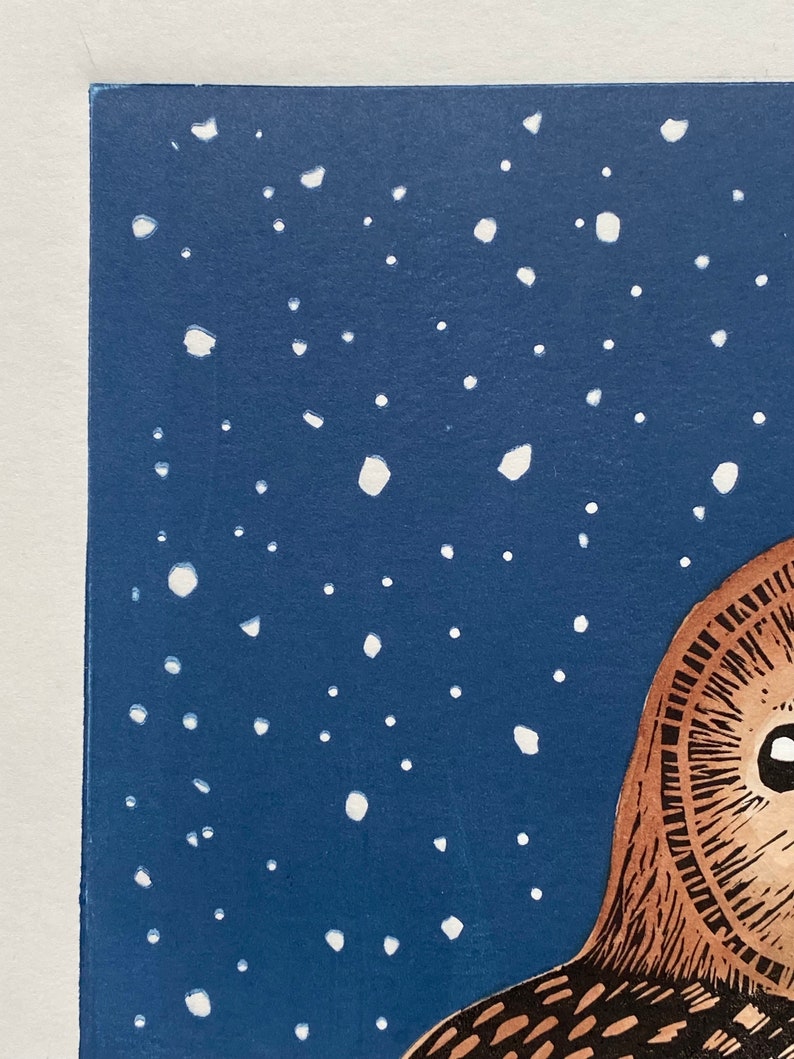Limited Edition Handmade Linocut Print. Owl in Winter - Etsy