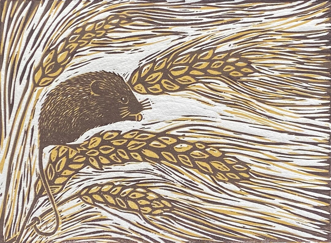 Limited Edition Handmade Linocut Print. Harvest Mouse. - Etsy