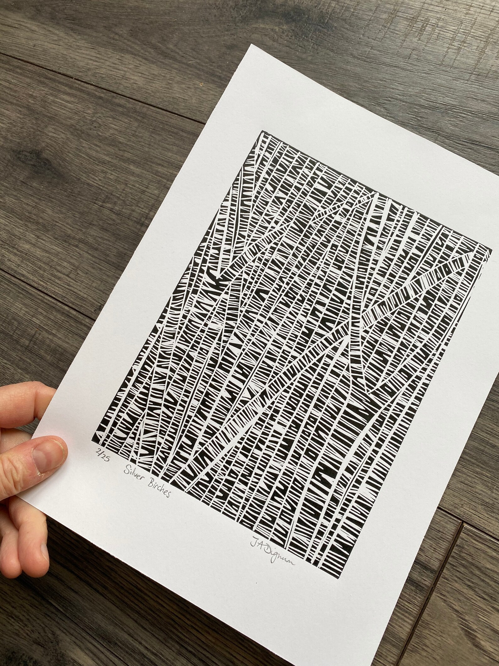 Limited edition handmade Linocut print. Silver Birches. | Etsy