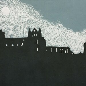 Limited edition handmade Linocut print. Whitby Abbey | Etsy