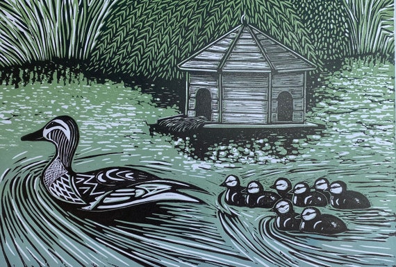 Art & Collectibles Limited edition handmade Linocut. The Duck Pond ...