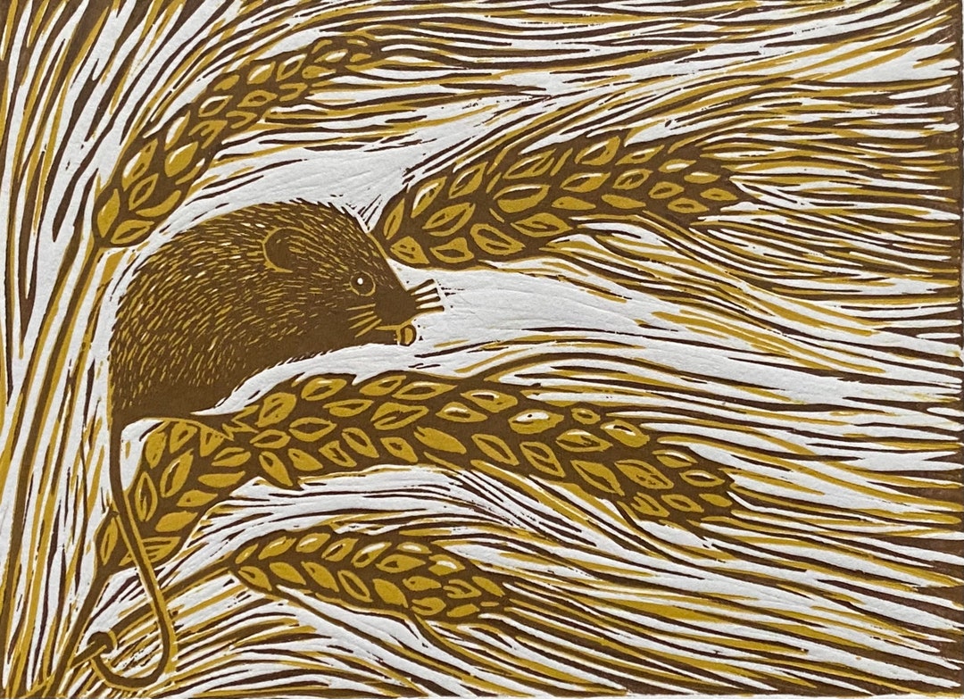 Limited Edition, Handmade Linocut Print. Harvest Mouse. - Etsy