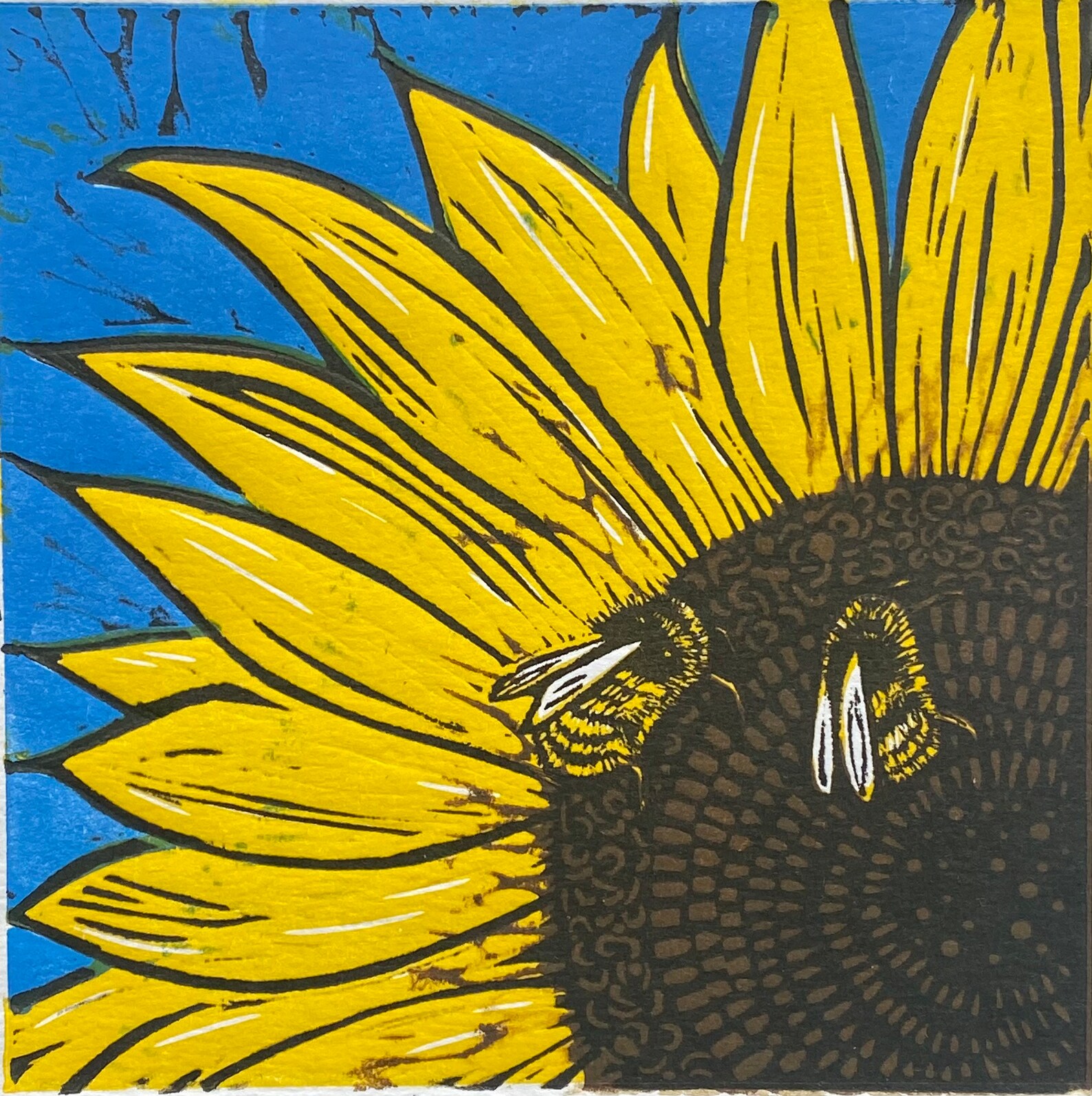 Sunflower With Bees. Limited Edition Handmade Linocut. - Etsy