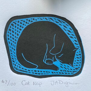 Cat Nap. Original Limited Edition Mini Linocut. - Etsy